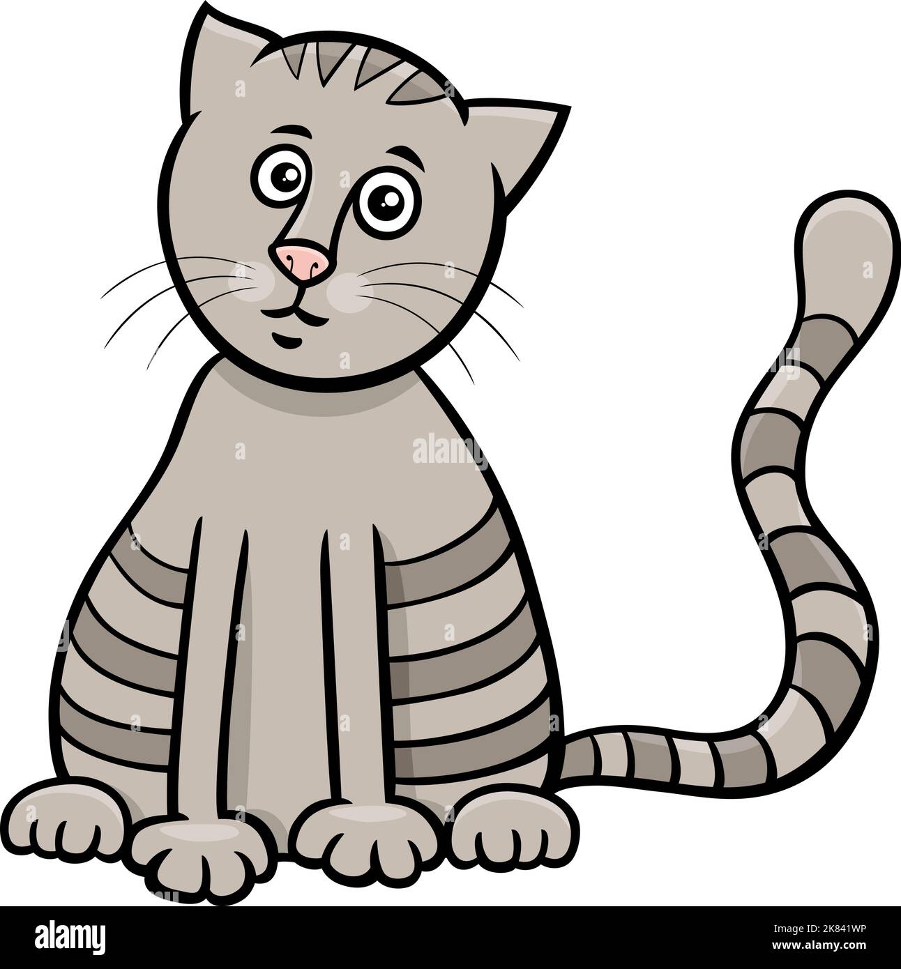 Cartoon illustration of gray tabby cat comic animal character Stock ...