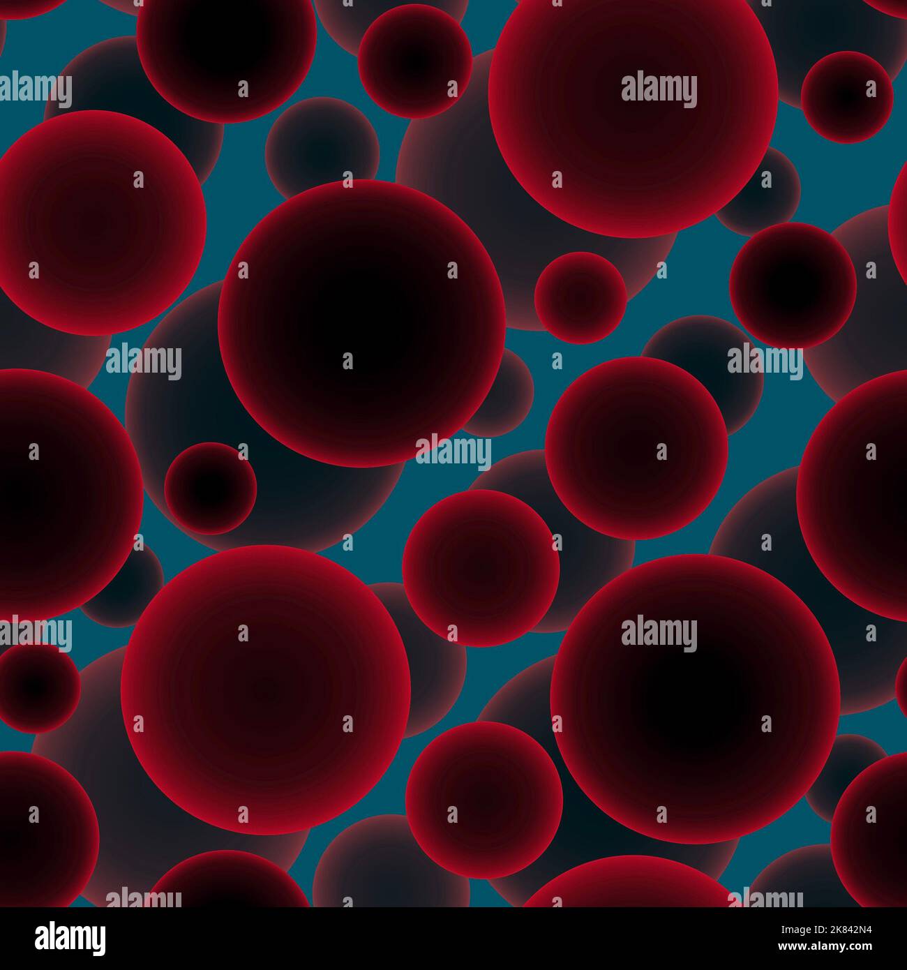 Abstract seamless pattern with red voluminous different balls on azure ...