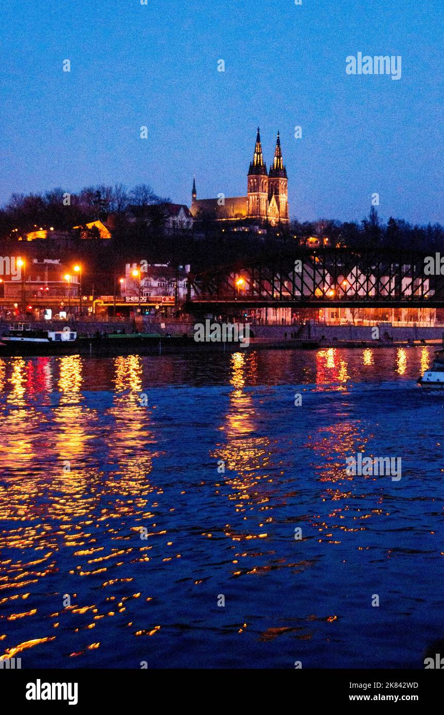 Neo-Gothic twin towers and crowning triangle gable from the Vltava ...