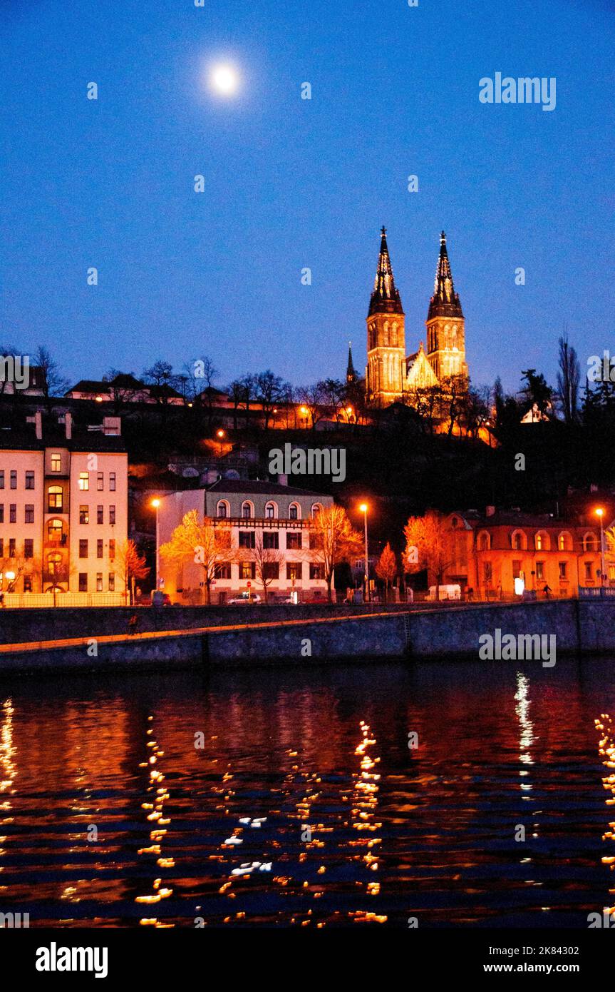 Neo-Gothic twin towers and crowning triangle gable from the Vltava ...
