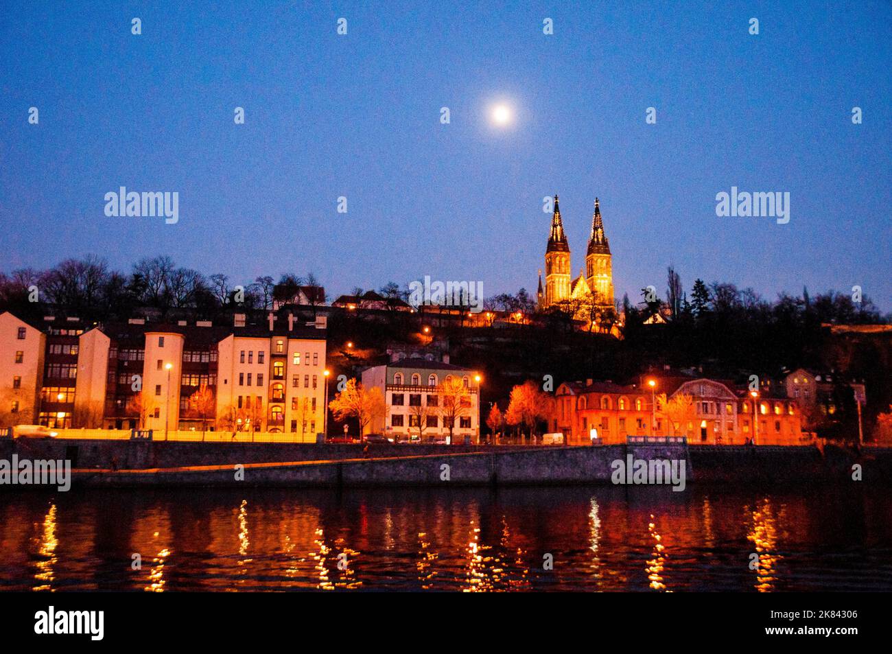 Neo-Gothic twin towers and crowning triangle gable from the Vltava ...