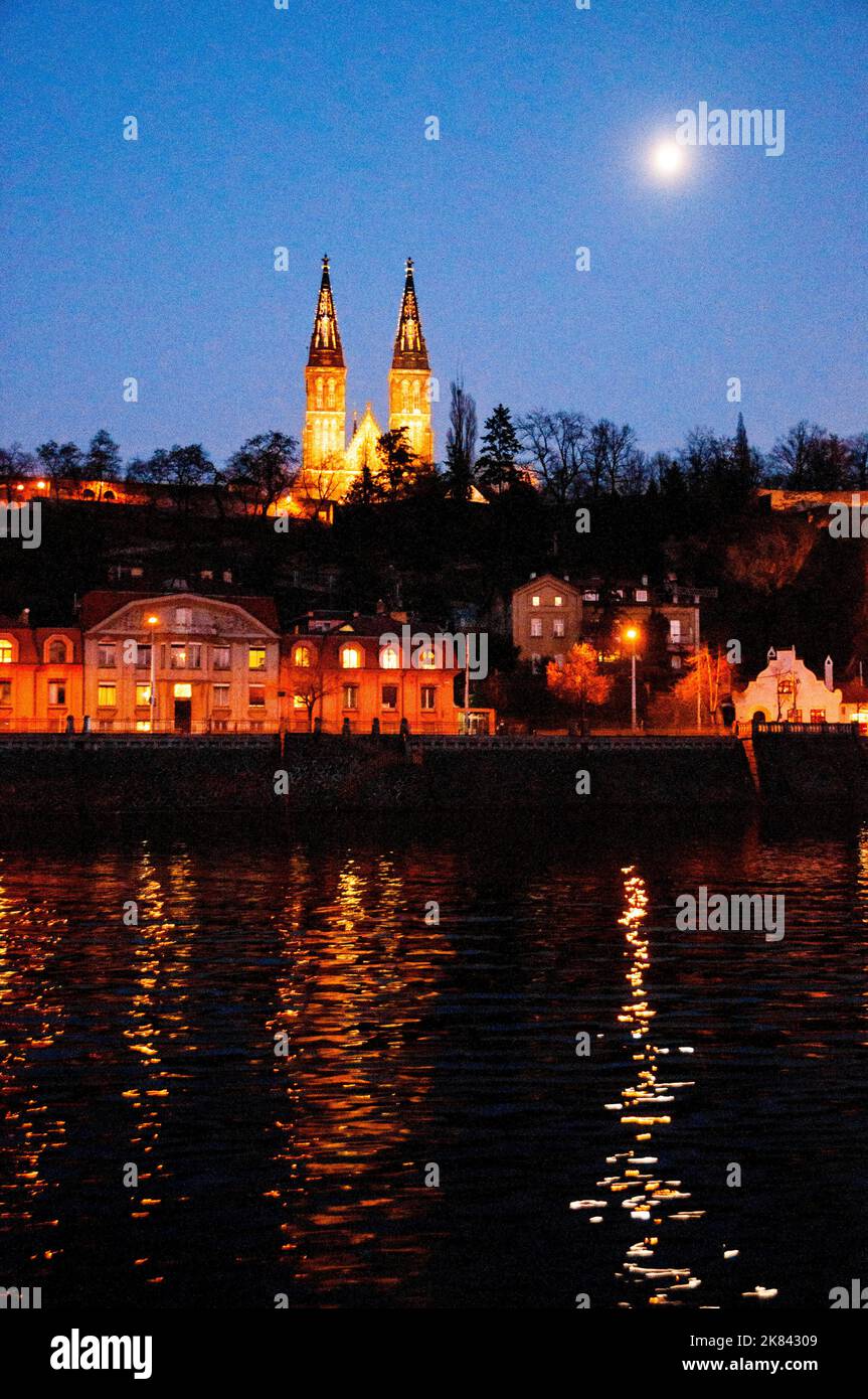 Neo-Gothic twin towers and crowning triangle gable from the Vltava ...