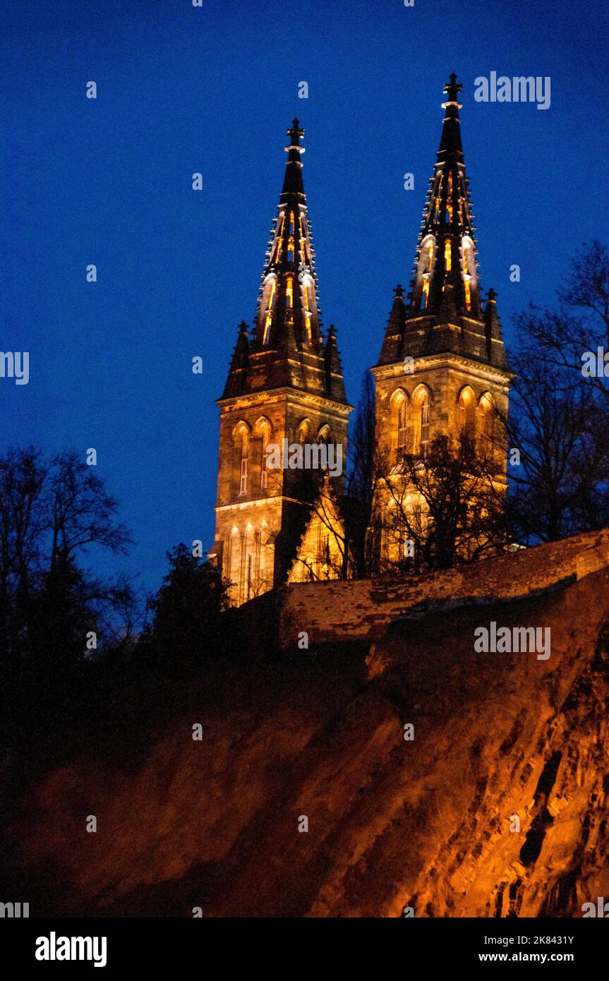 Neo-Gothic twin towers and crowning triangle gable from the Vltava ...