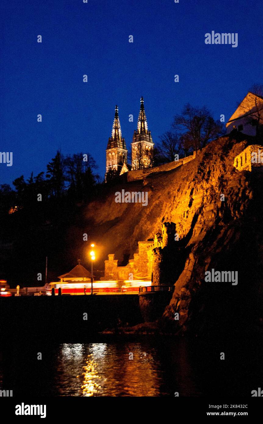 Neo-Gothic twin towers and crowning triangle gable from the Vltava ...