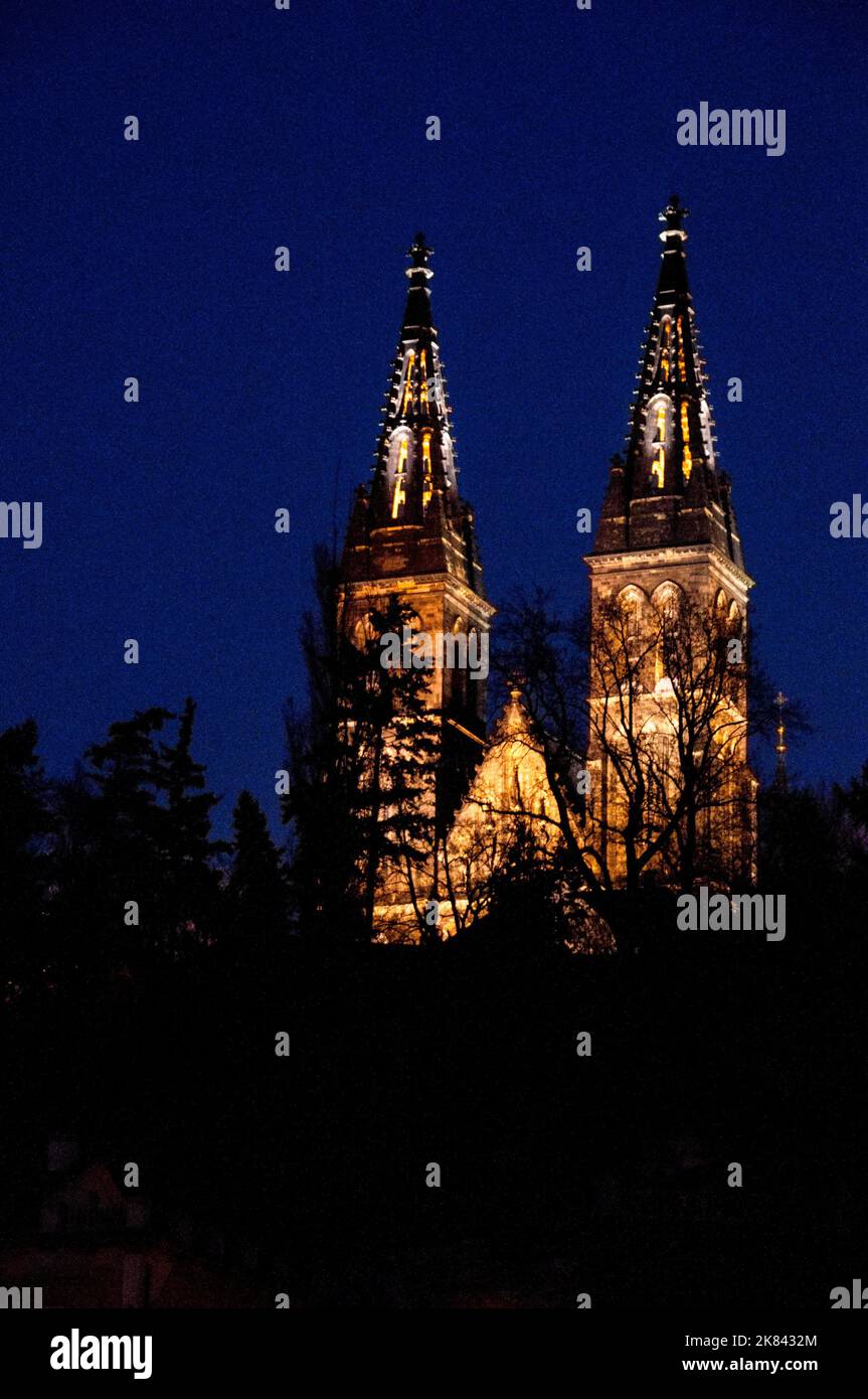 Neo-Gothic twin towers and crowning triangle gable from the Vltava ...