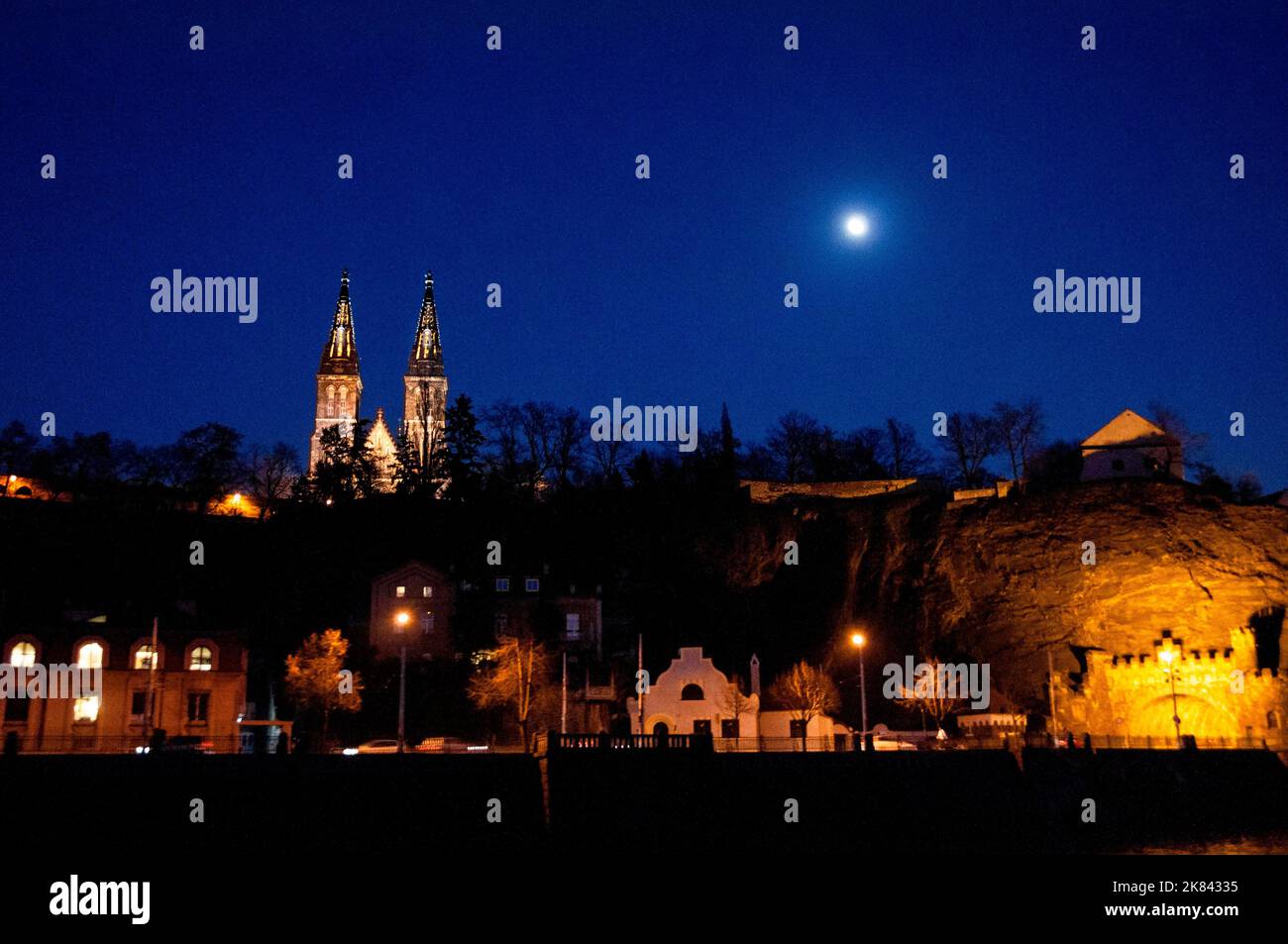 Neo-Gothic twin towers and crowning triangle gable from the Vltava ...