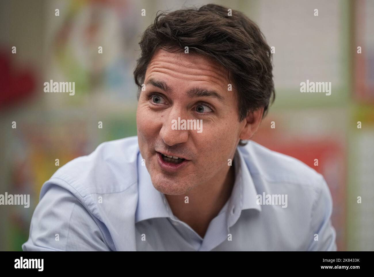 Prime Minister Justin Trudeau speaks with Grade 2 students during a ...