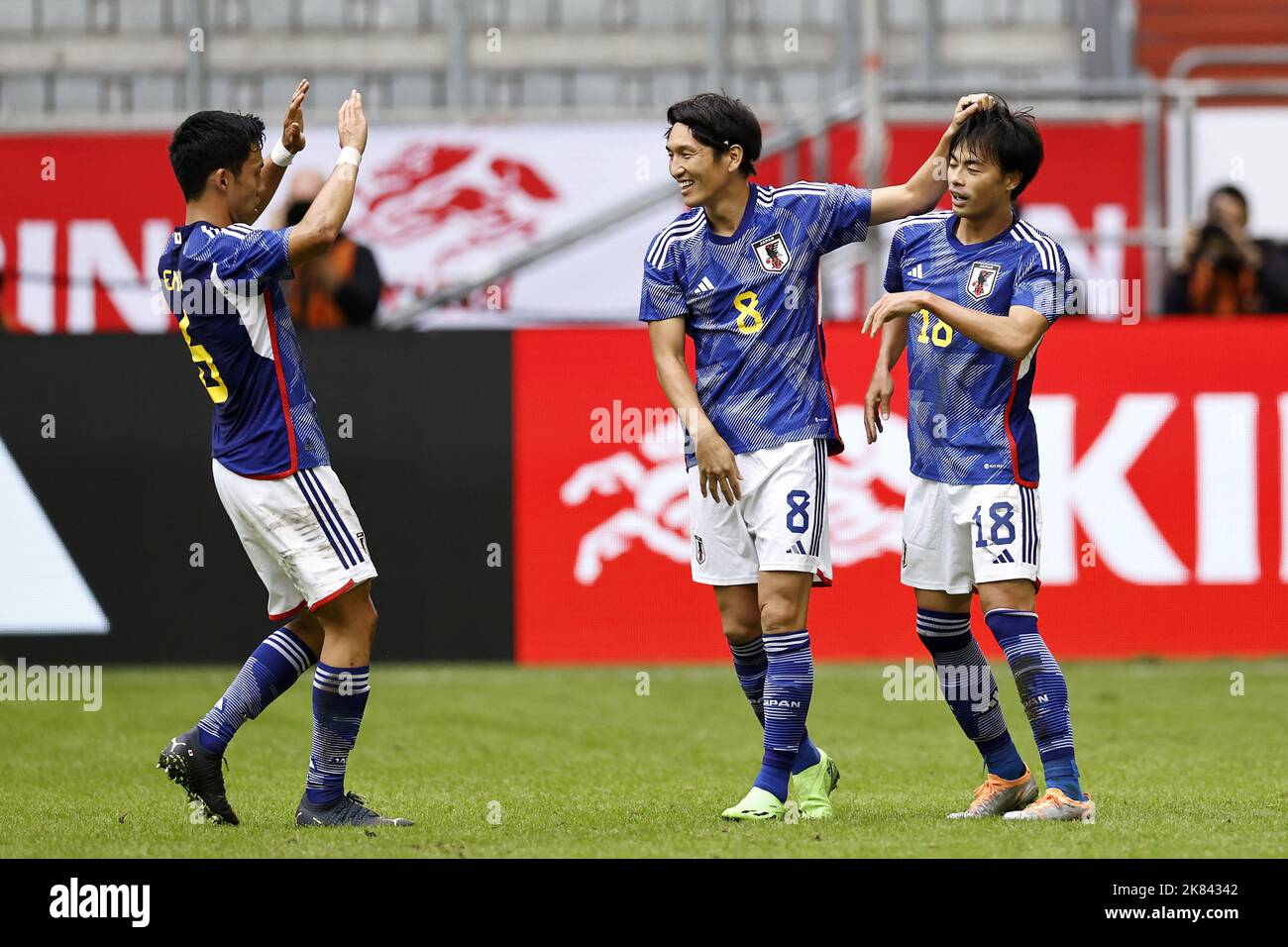 DUSSELDORF - (lr) Wataru Endo of Japan, Genki Haraguchi of Japan, Kaoru Mitoma of Japan during ...