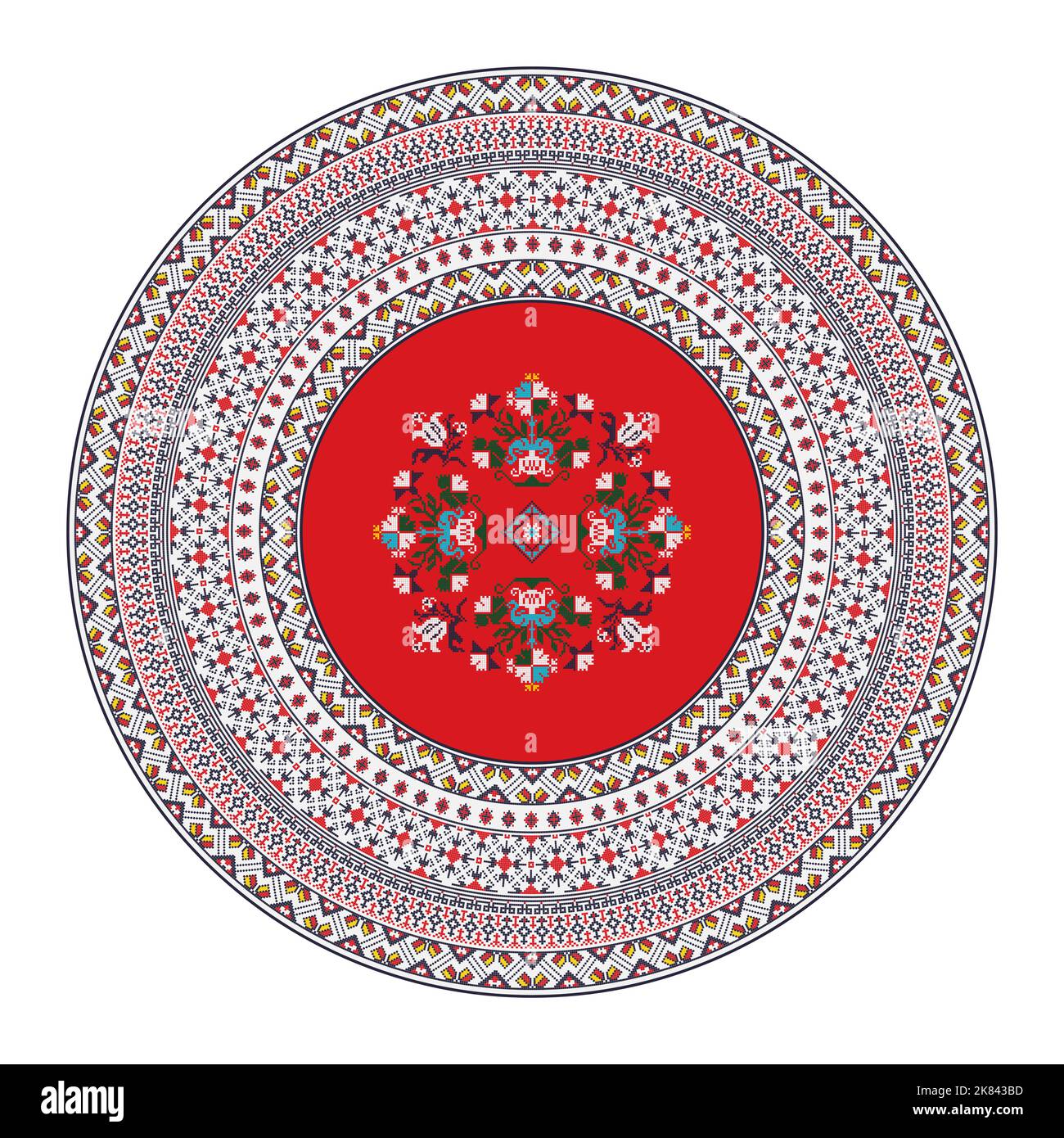 Ukrainian embroidery round symbol, vector graphic over white background ...