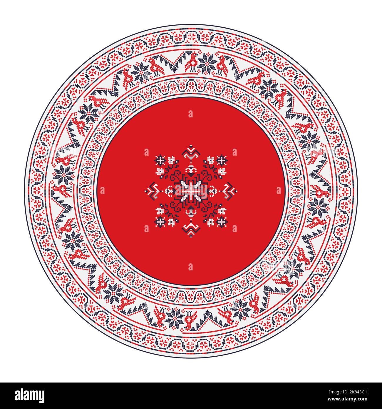 Ukrainian embroidery round symbol, vector graphic over white background ...