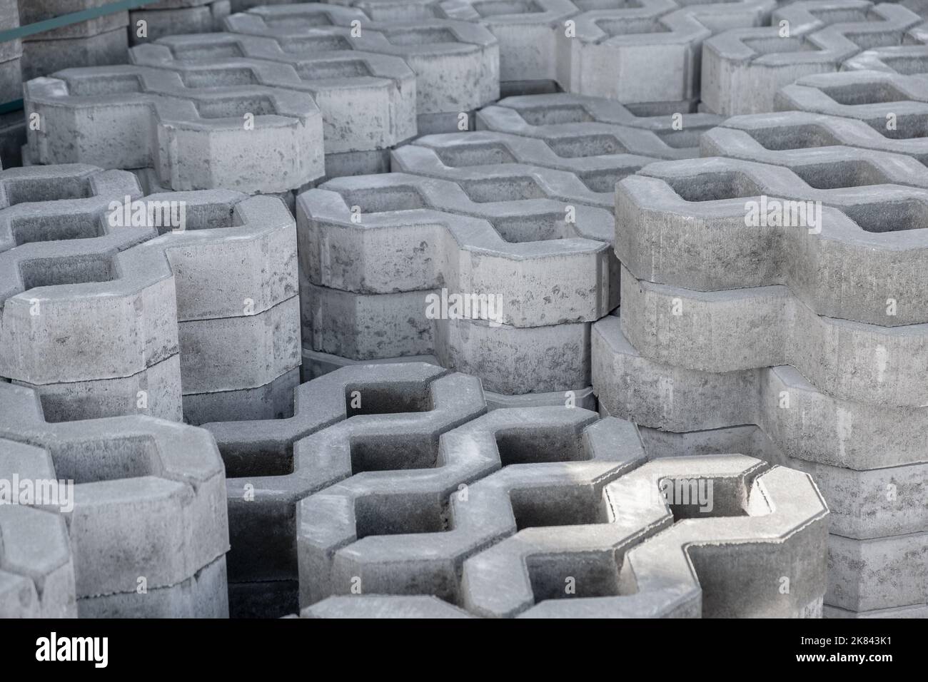 New checkered Concrete Cinder tiles of a garden sidewalk lawn in ...
