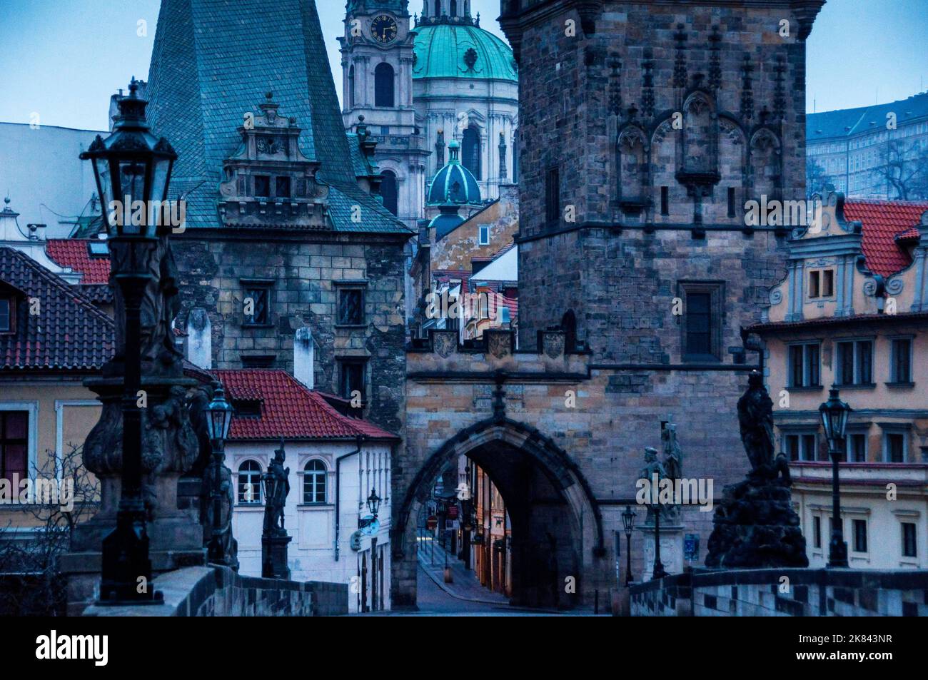 Gothic Lesser Town Bridge Tower and smaller Romanesque Judith's Tower ...