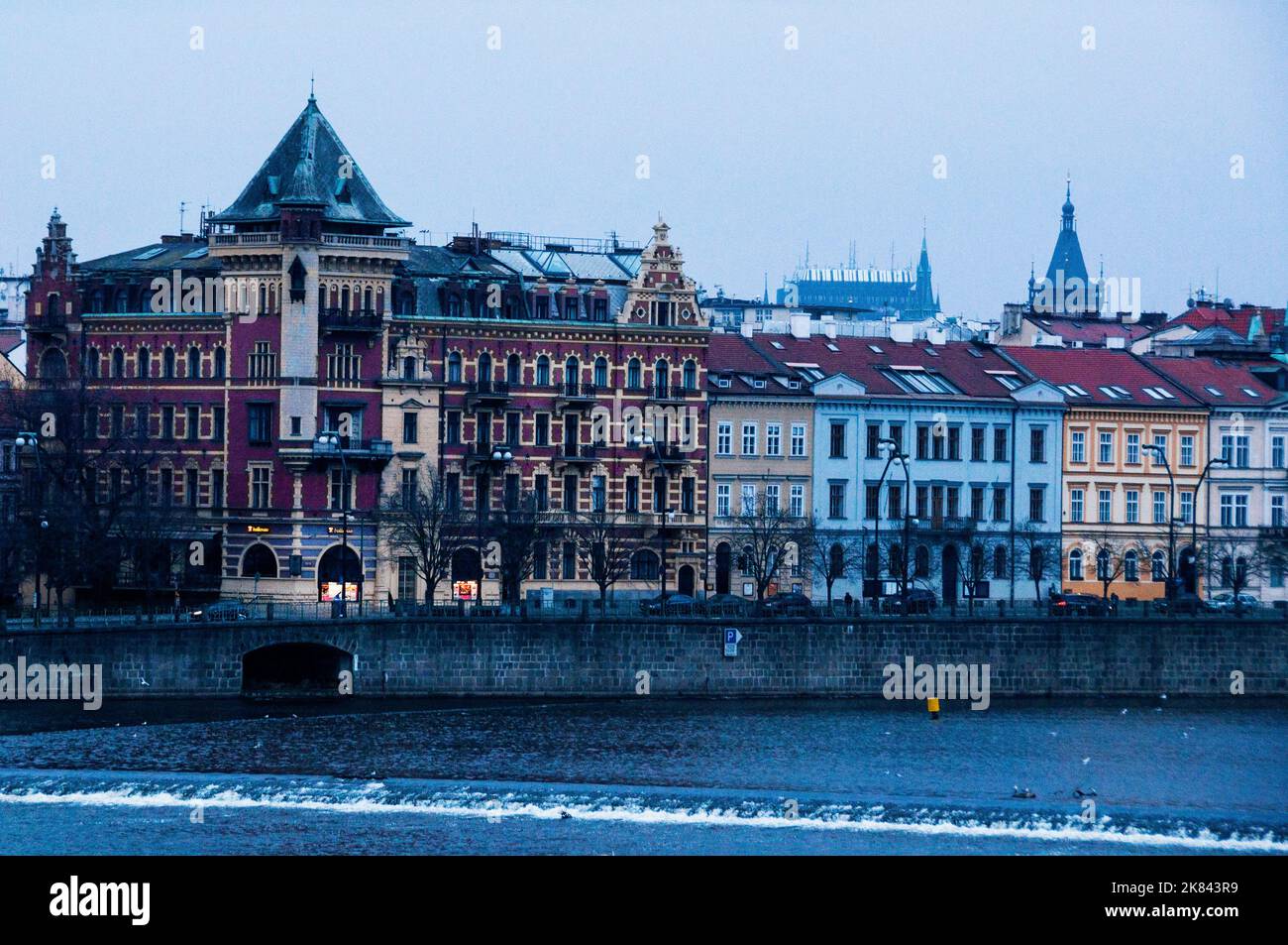 The Renaissance Bellevue and River Vltava weir in Prague, Czech ...