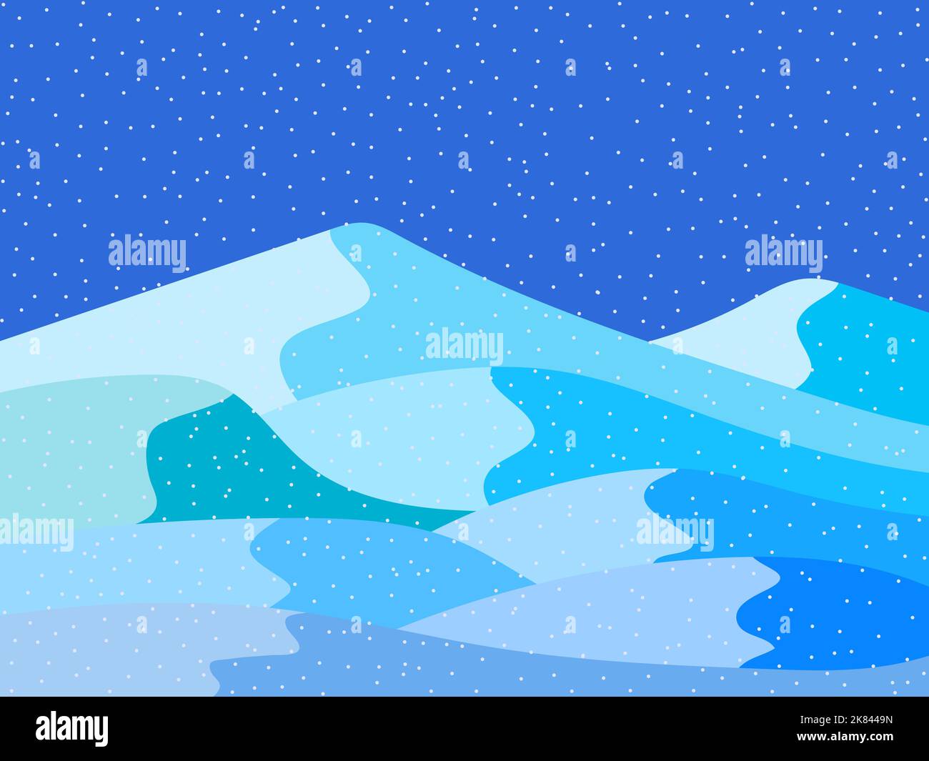 Winter landscape with snowy hills. Mountain landscape in flat style ...