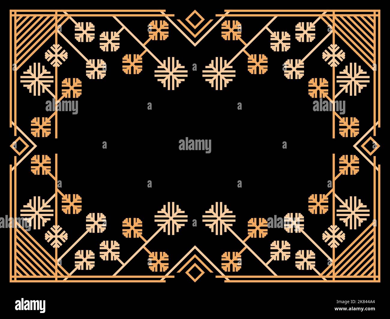 Art deco frame with snowflakes. Vintage linear border in 1920s and ...