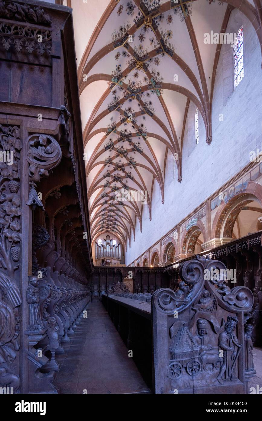 Gothic choir stalls, interior of abbey church, Maulbronn Monastery ...