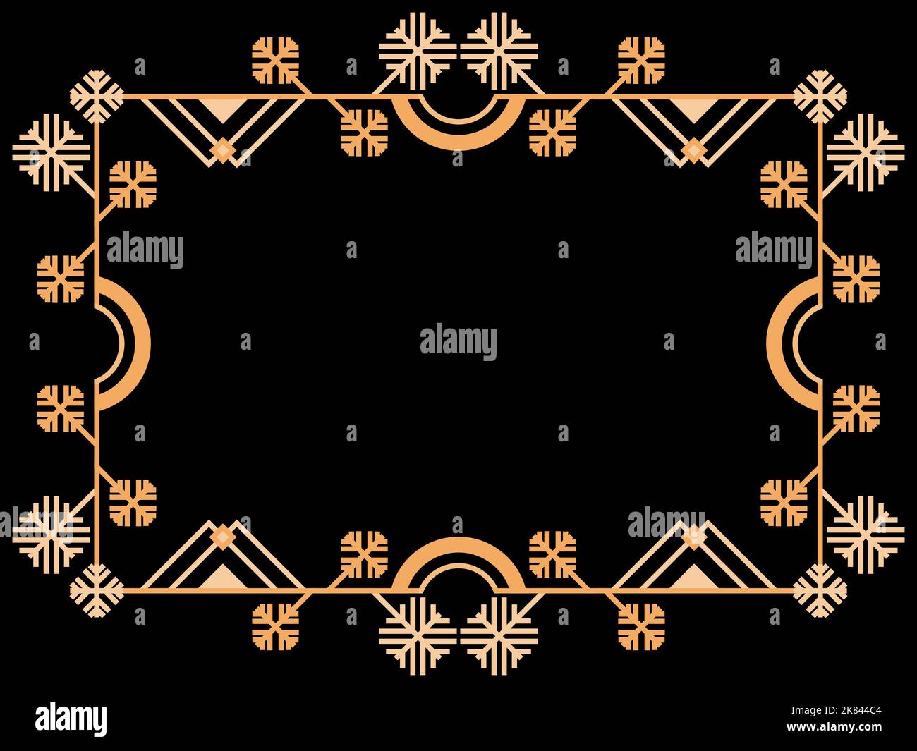 Art deco frame with snowflakes. Vintage linear border in 1920s and ...
