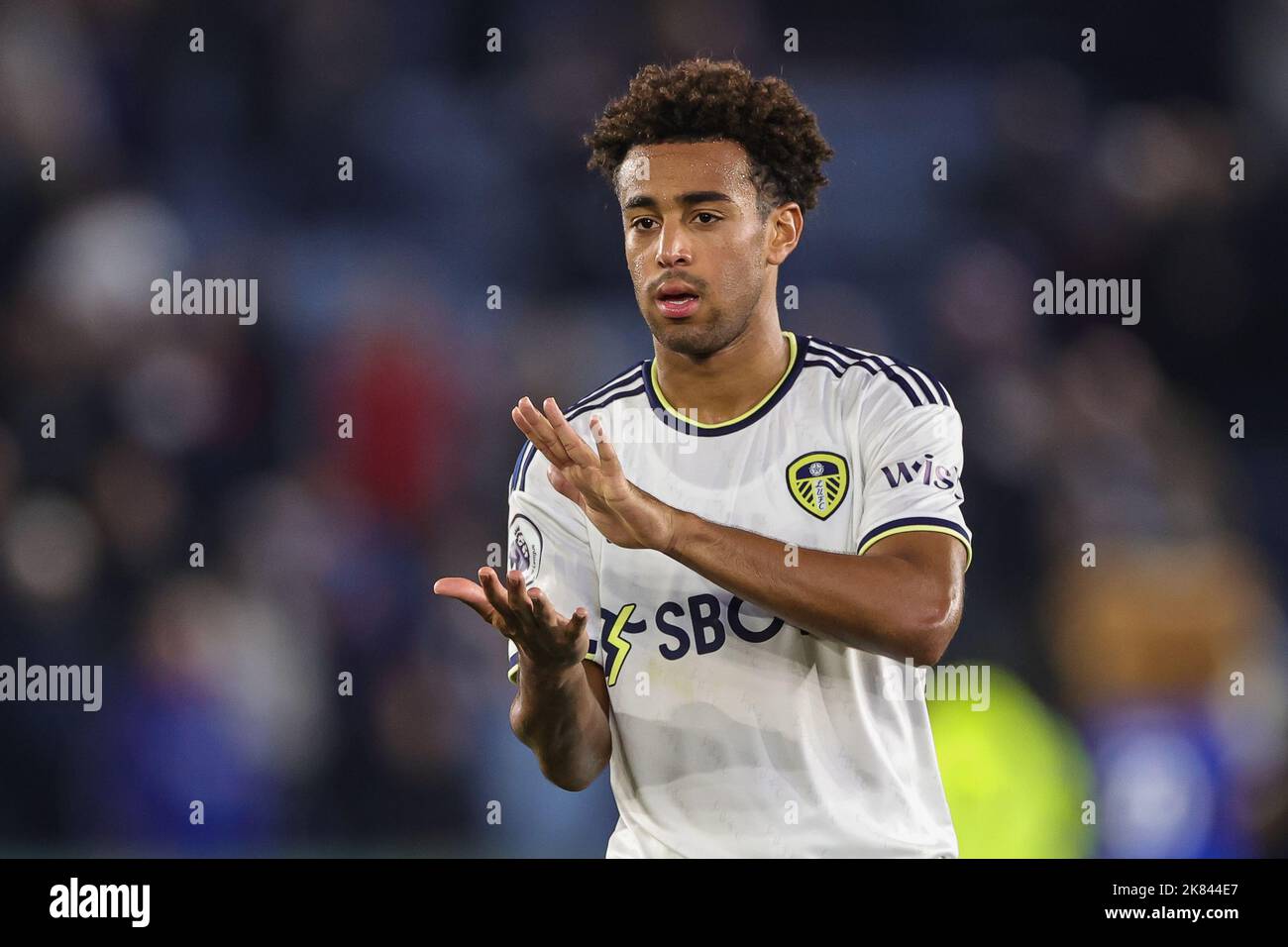 Leicester, UK. 20th Oct, 2022. Tyler Adams #12 of Leeds United applauds ...
