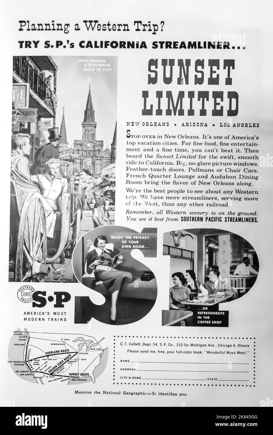 S.P. Sunset Limited california streamliner advert in a NatGeo magazine ...
