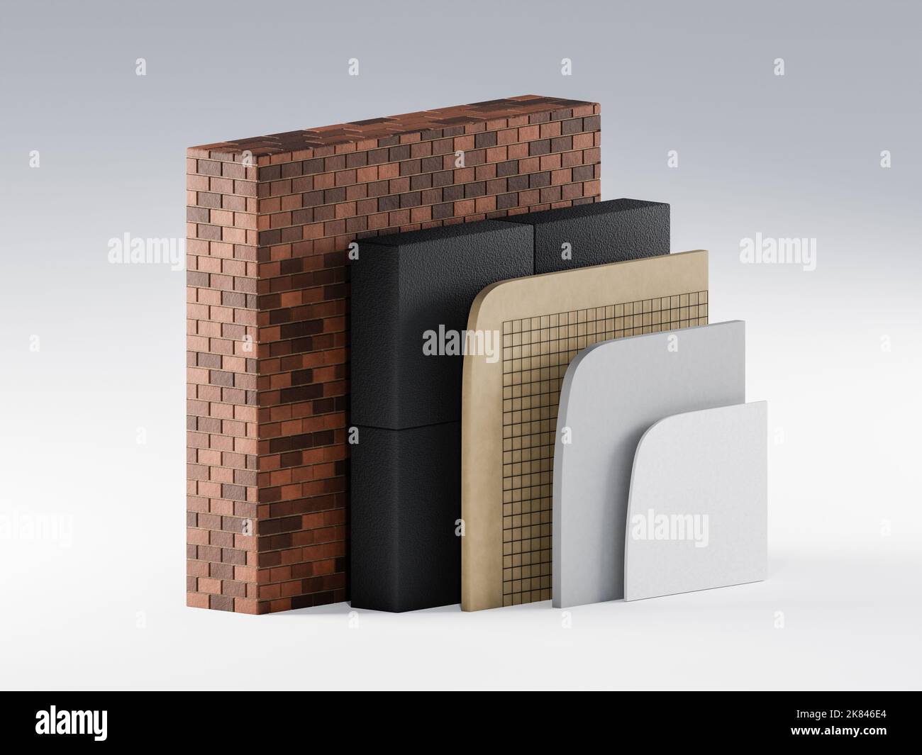 3d render of house wall insulation. Thermal materials for energy saving ...