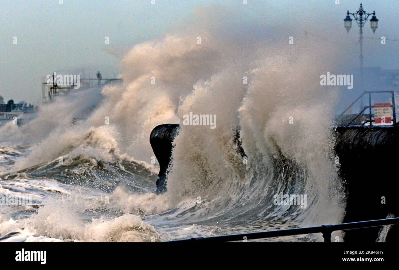 Giant waves batter the sea front at Southsea, Hants as storm Imogen ...
