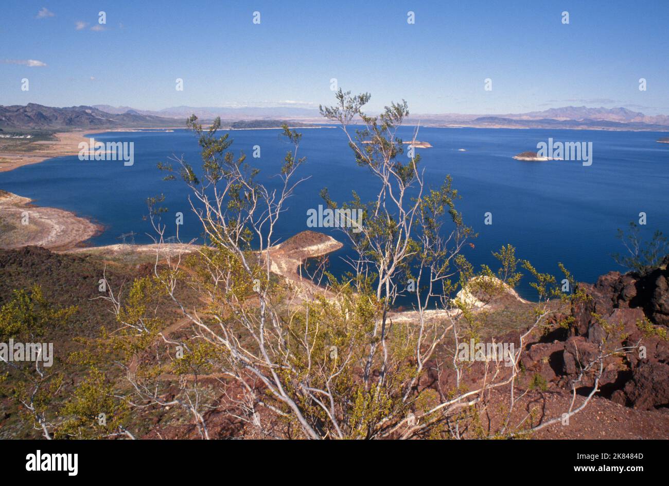 Lake Mead reservoir between Nevada and Arizona. Hoover Dam on the ...