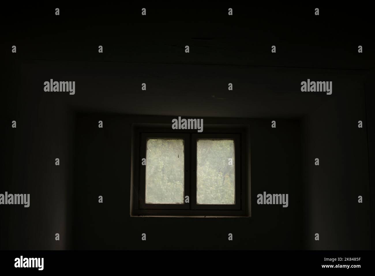 Window in house. Entrance window. Top floor. Interior details. Ceiling ...