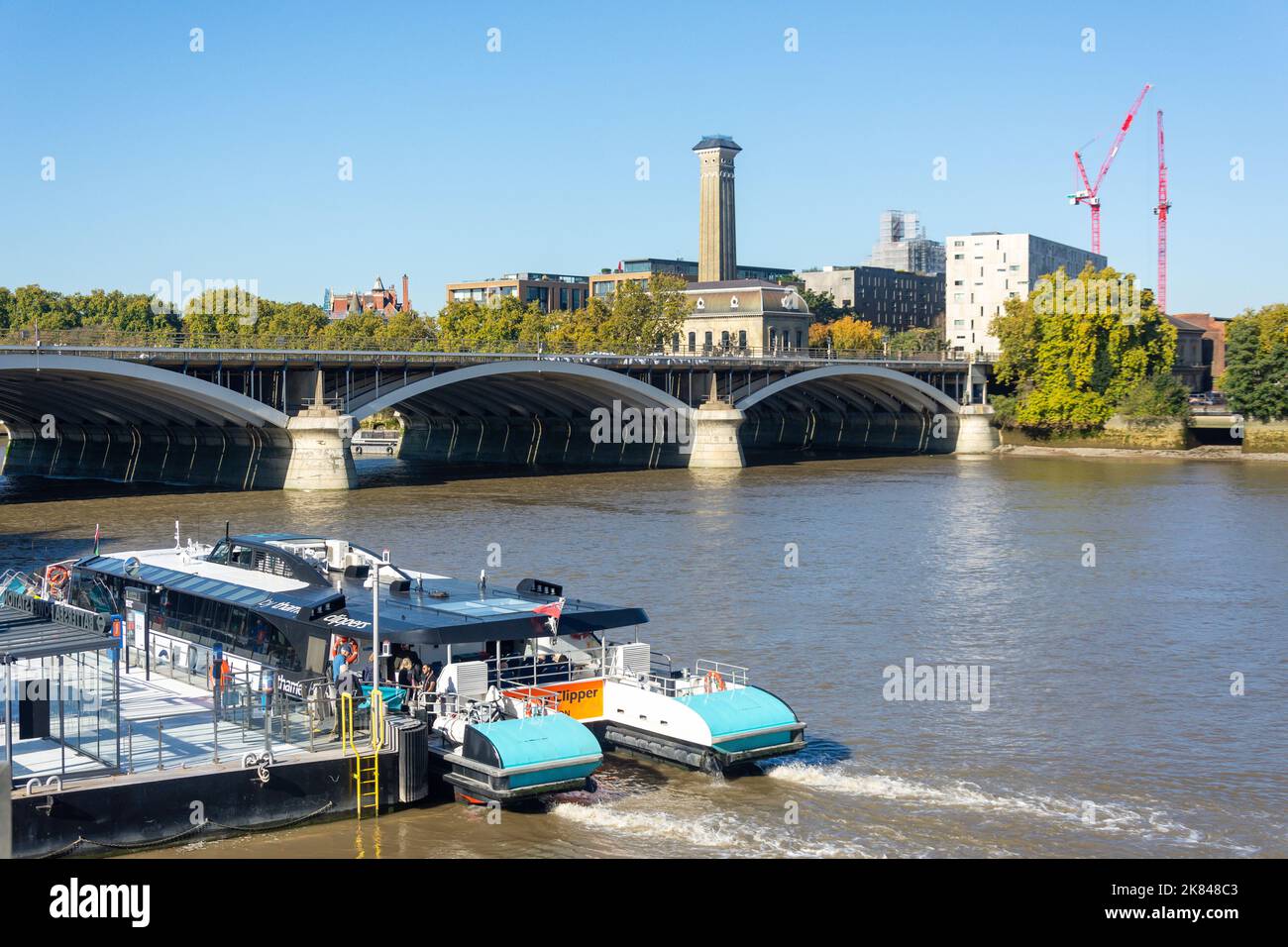 Uber Boat at Battersea Power Station Pier, Nine Elms, London Borough of ...