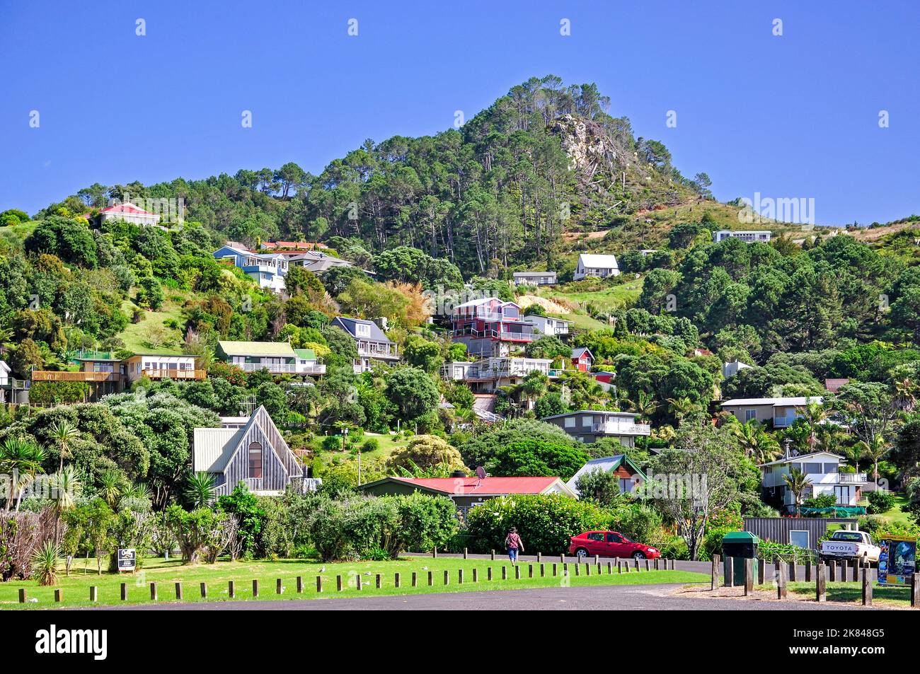 View of village, Hahei, Coromandel Peninsula, Waikato Region, North ...