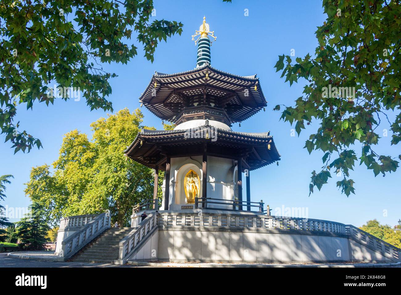 The London Peace Pagoda in Battersea Park, Battersea, London Borough of ...