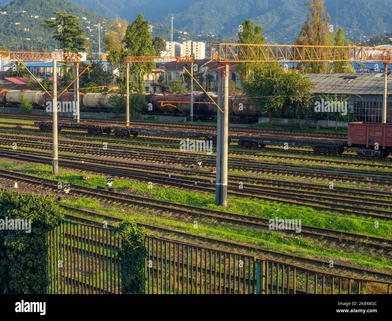 Tank car behind the fence. Flammable cargo. Cargo transportation ...