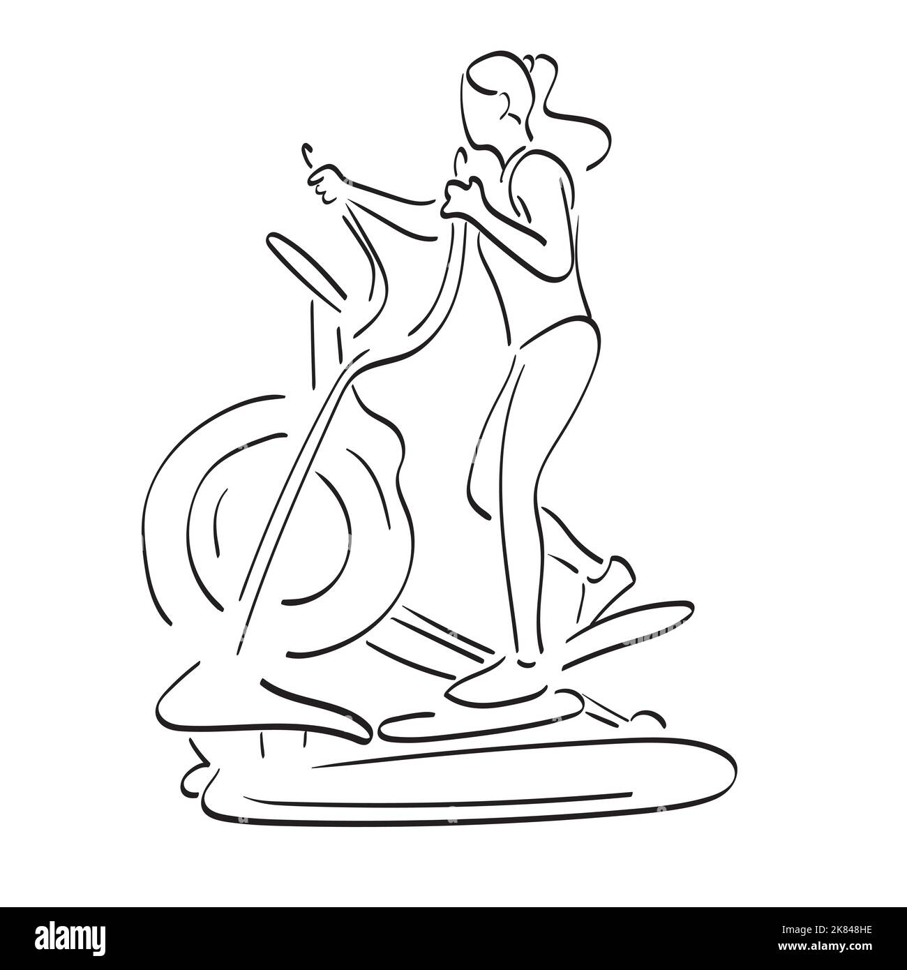 sporty woman exercising on a cardio machine in gym illustration vector ...