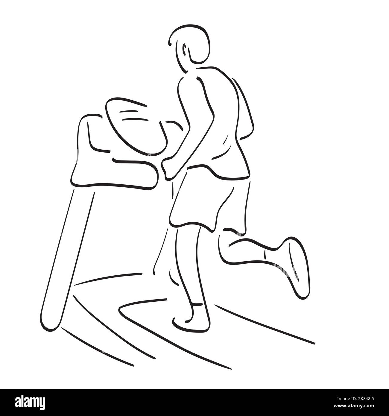 man running on treadmill at gym illustration vector hand drawn isolated ...