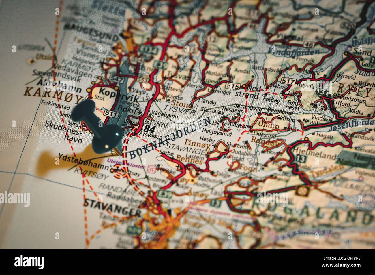 Boknafjord, Norway, blue pinhead on map Stock Photo - Alamy