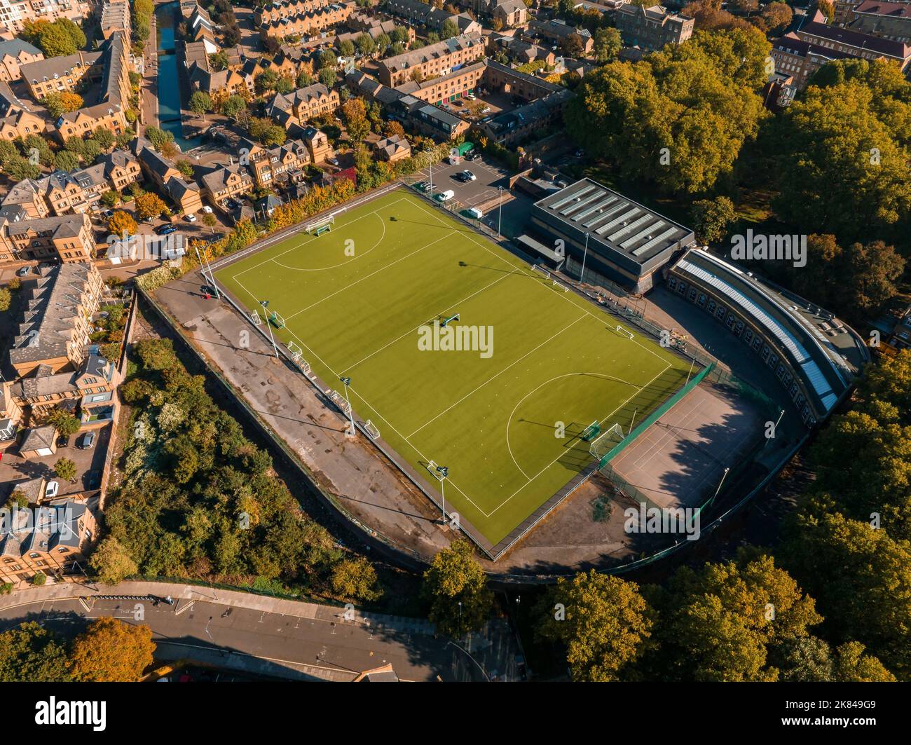 Football field in the center of London. Aerial view of London Stock ...