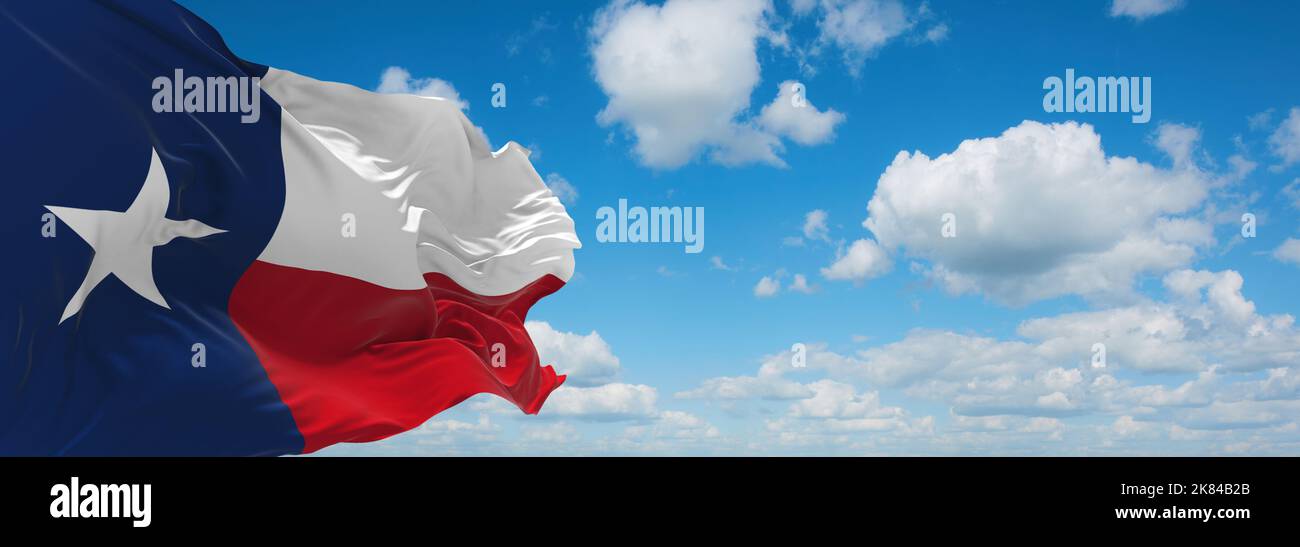 flag of Texas, America at cloudy sky background, panoramic view. flag ...