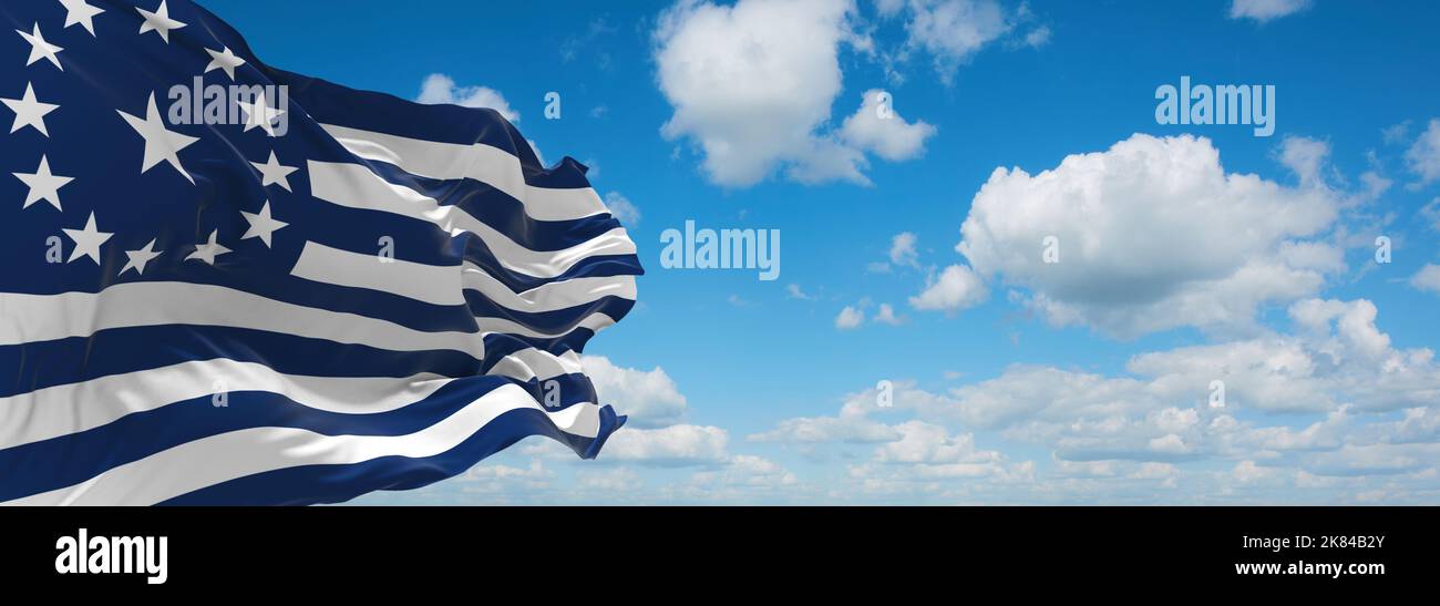 flag of Alleged Mormon 1877, America at cloudy sky background ...