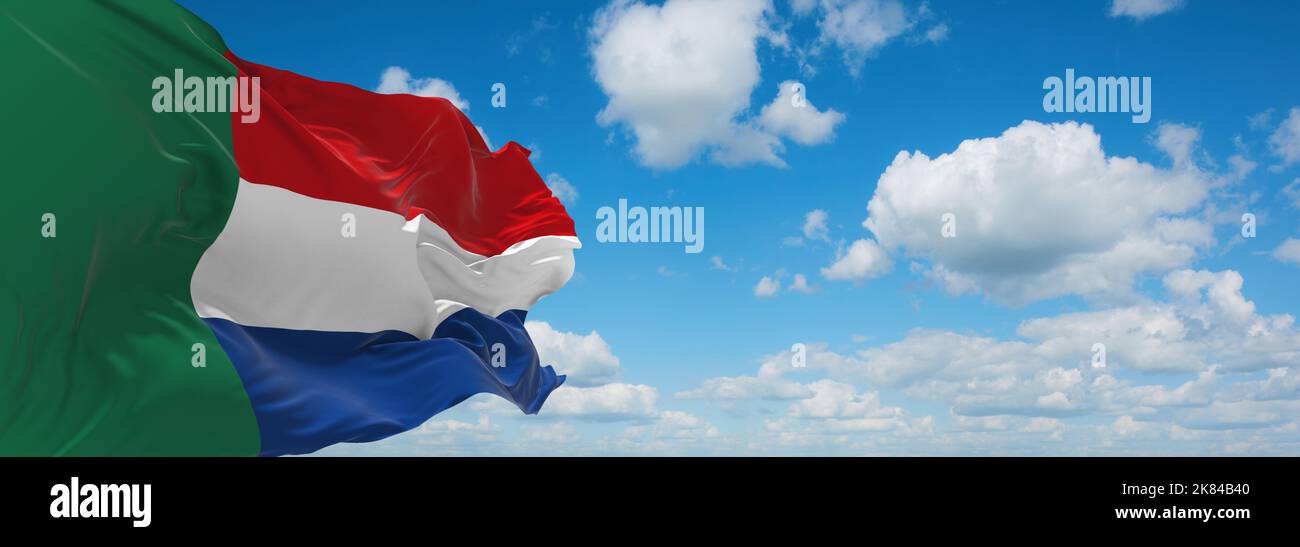 flag of Transvaal, africa at cloudy sky background, panoramic view ...