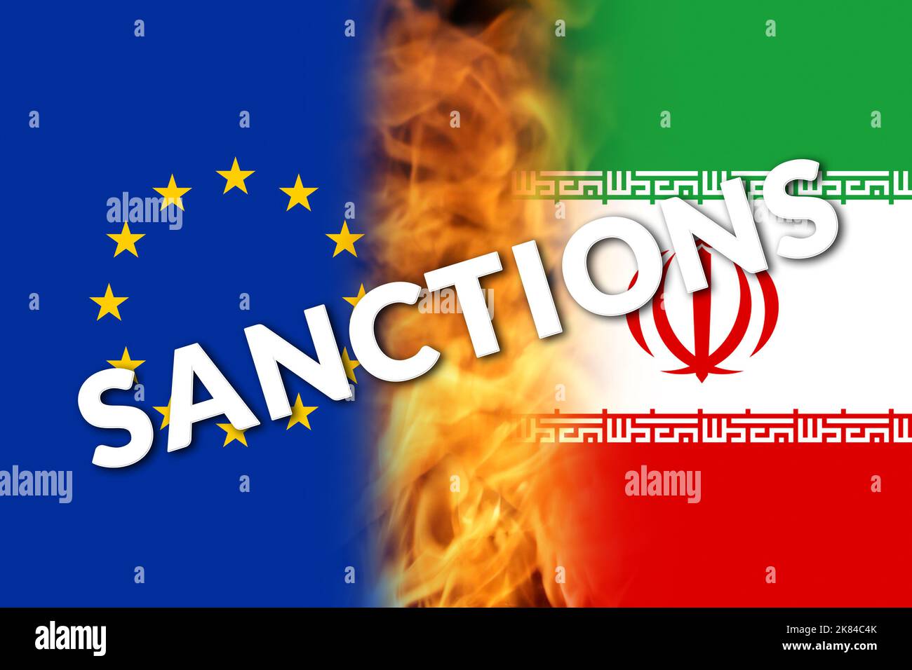 Defocus Iran sanctions concept. Iranian flag, concept on the topic of sanctions in Iran. War ...