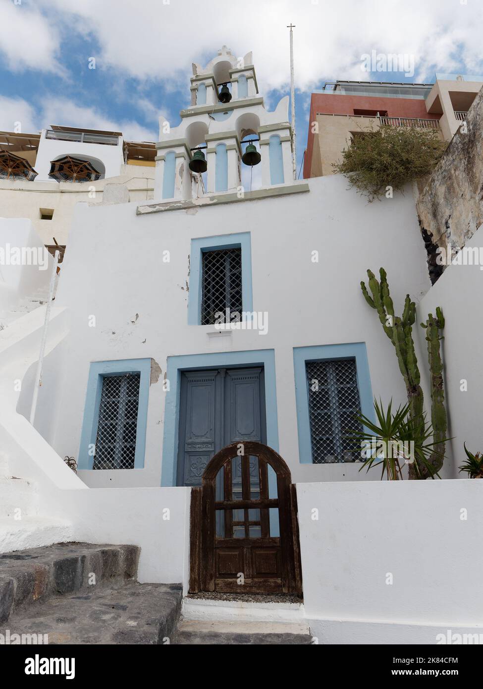 Church in Fira, Greek Cyclades island of Santorini in the Aegean Sea ...