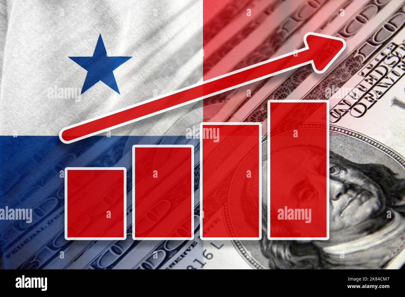 Economy Graph: Up Arrow, Panama Flag and Cash Dollar Bills Stock Photo ...