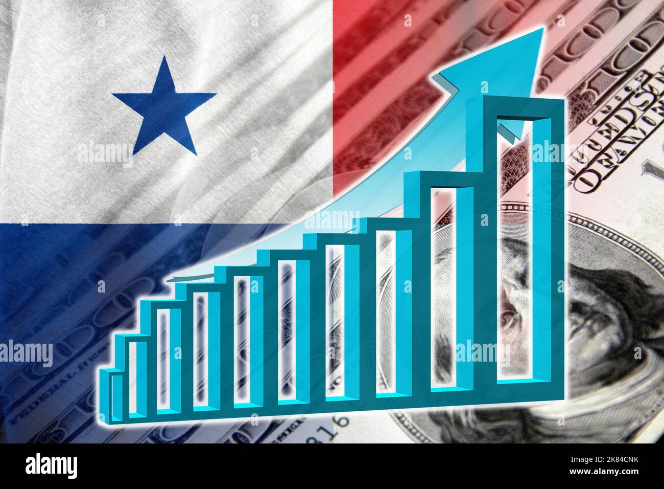 Economy Graph: Up Arrow, Panama Flag and Cash Dollar Bills Stock Photo ...