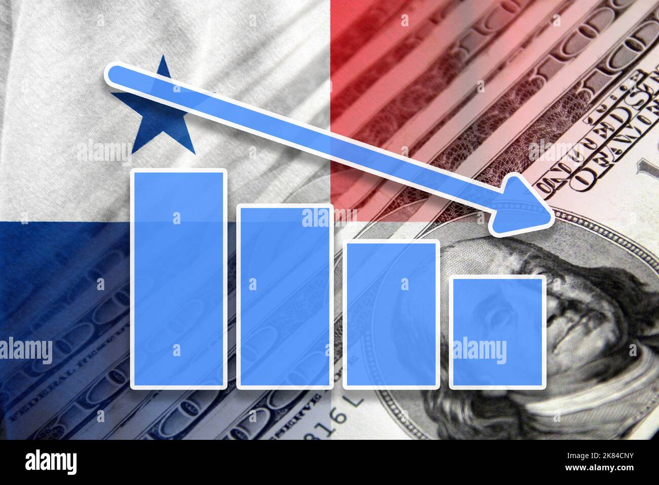 Economy Graph: Down Arrow, Panama Flag and Cash Dollar Bills Stock ...