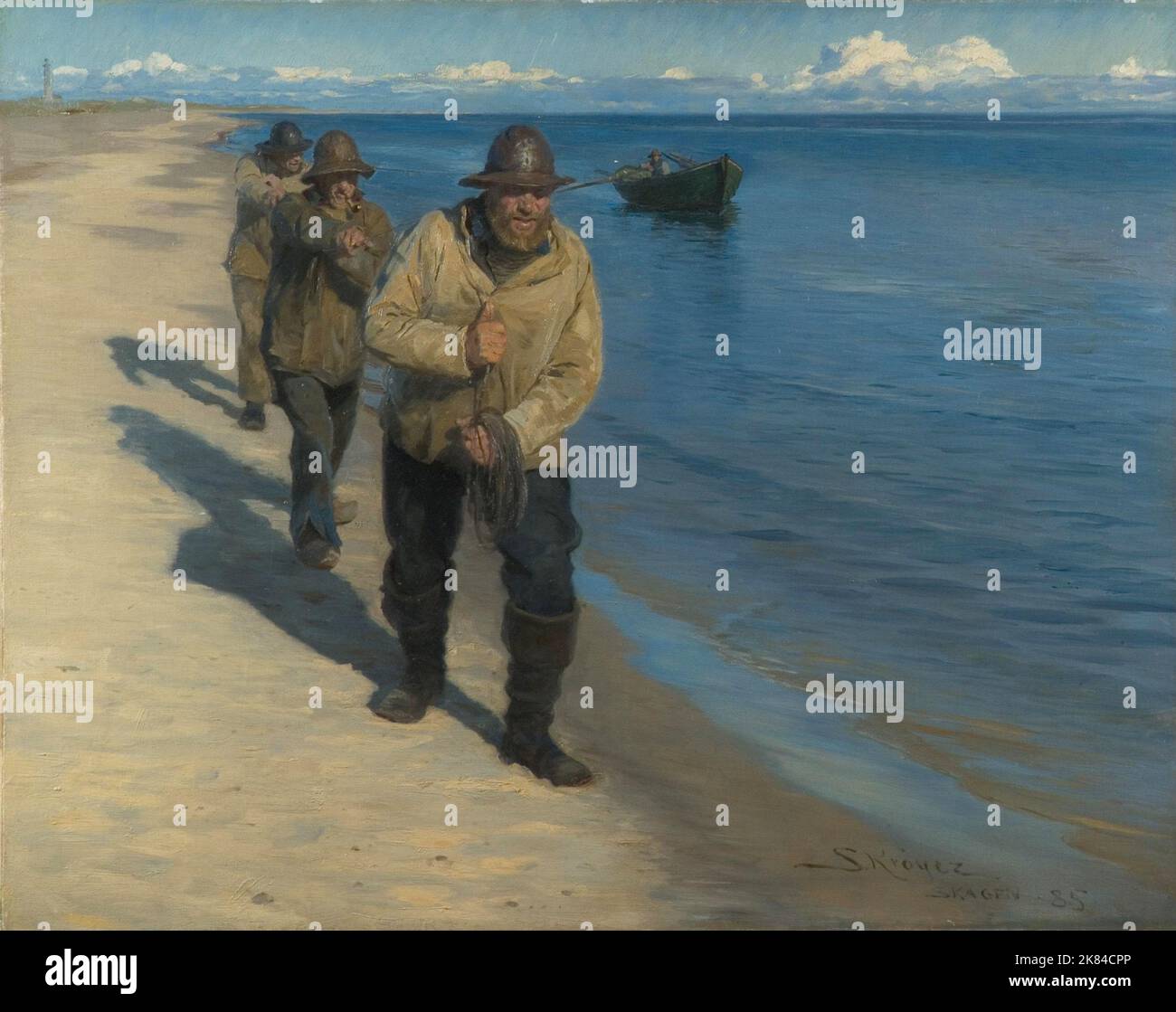 Peder Severin Krøyer - Three Fishermen Pulling a Boat - 1885 Stock ...