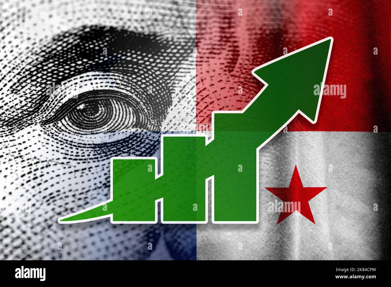 Economy Graph: Up Arrow, Panama Flag and Cash Dollar Bill Stock Photo ...
