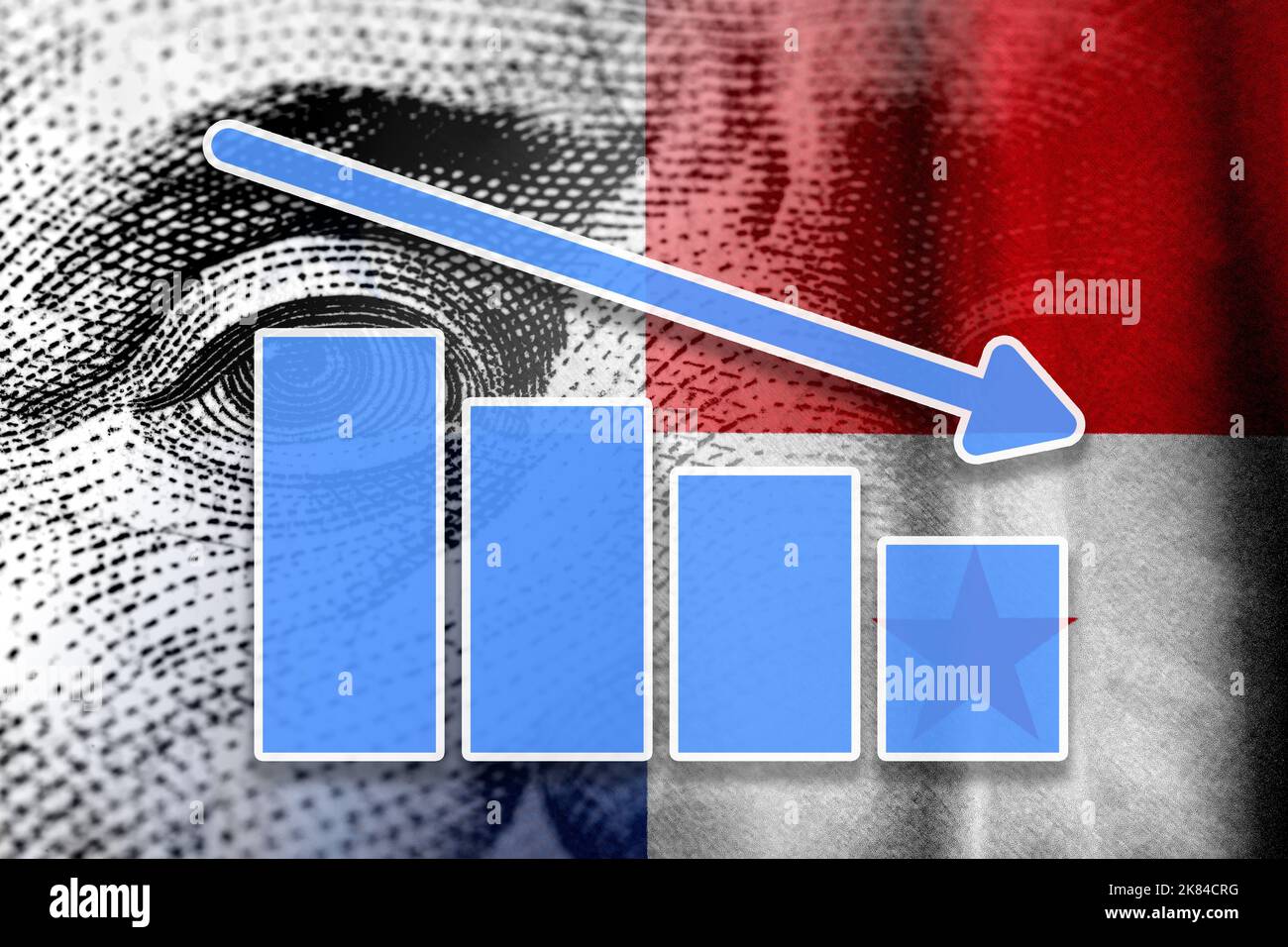 Economy Graph: Down Arrow, Panama Flag and Cash Dollar Bill Stock Photo ...