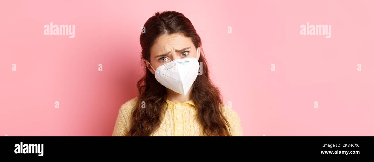 Preventive measures, health care concept. Close up of sad young woman ...