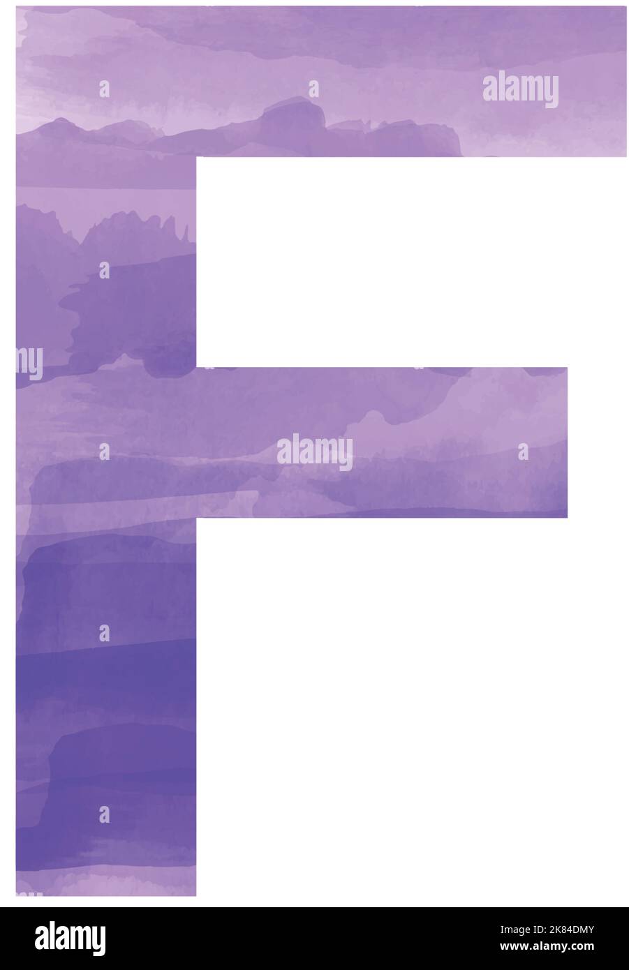 English alphabet, letter F painted with watercolor blue blue paints ...