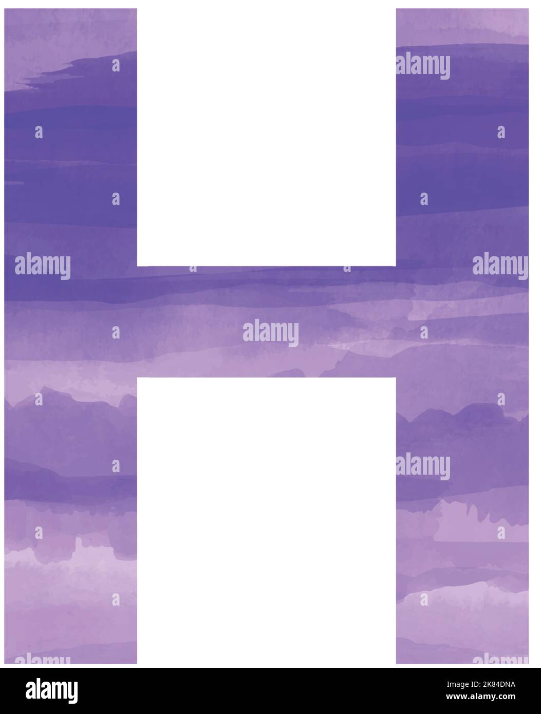 English alphabet, letter H painted with watercolor blue blue paints ...