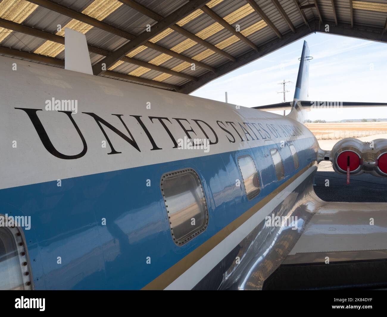 Close-up of the exterior of the Air Force One Plane at President Lyndon ...